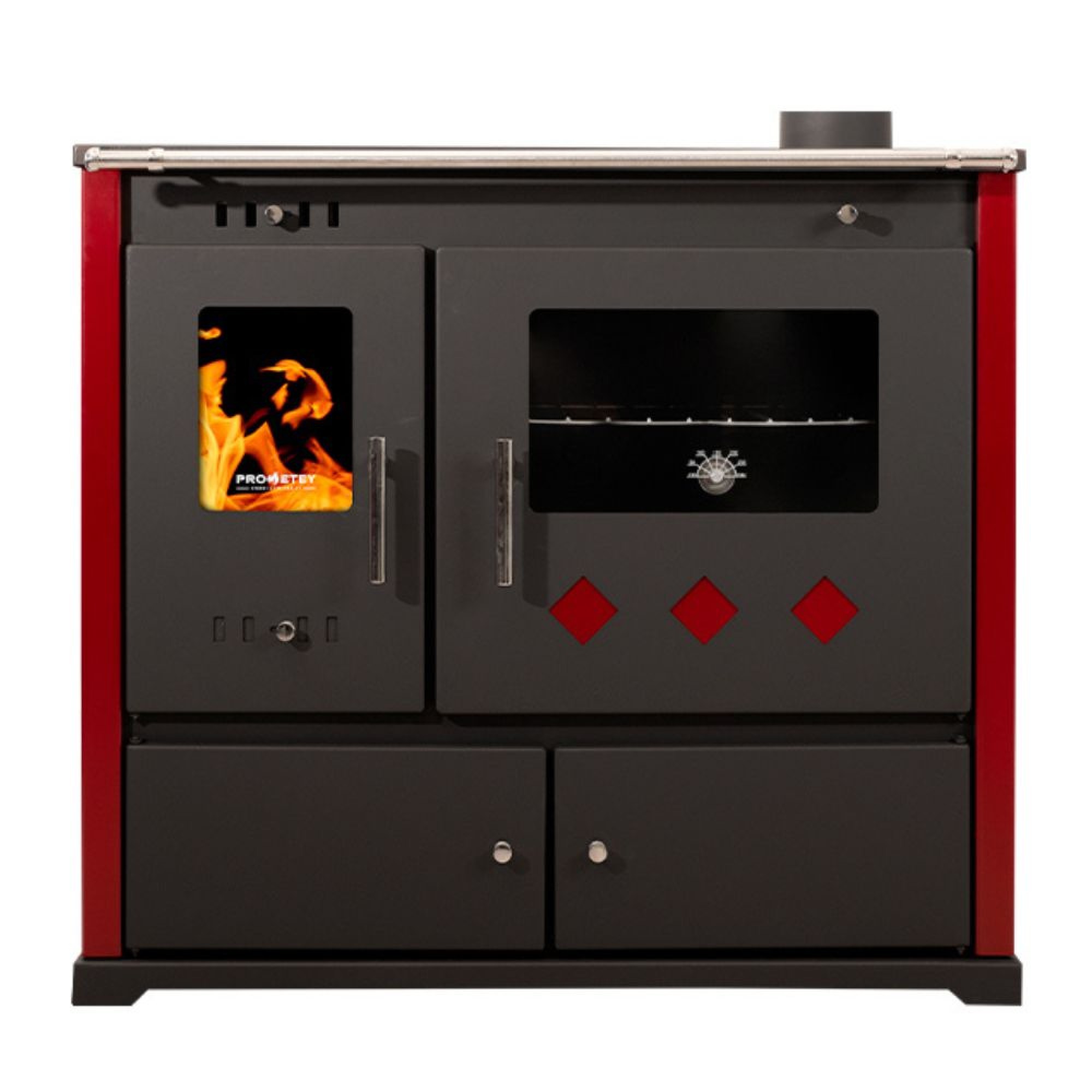 Готварска печка на дърва Прометей Практик Лукс, бордо, 9.5kW - Balkanenergy.bg