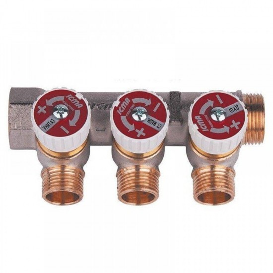 Колектор ICMA 227 3/4" с вентили 1/2'', 3 извода - Balkanenergy.bg